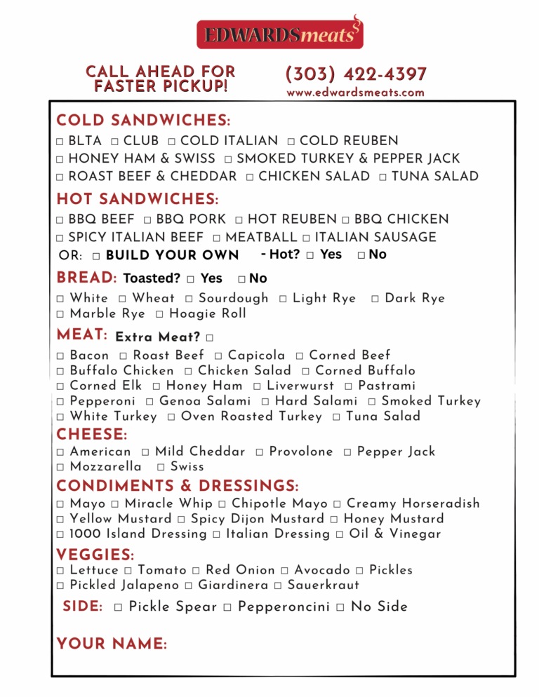 Sandwich Order Form - Edward Meats
